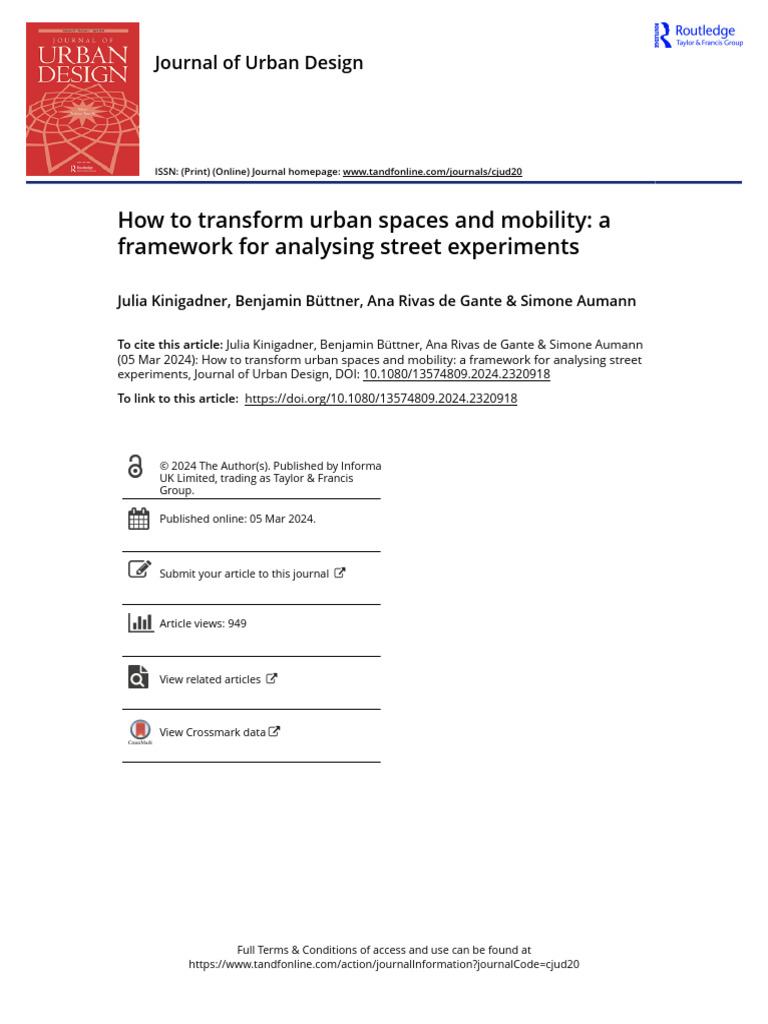How To Transform Urban Spaces and Mobility A Framework For Analysing ...