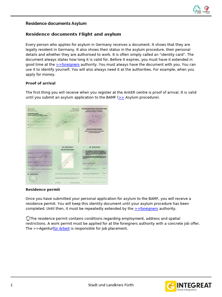 Asylum Residence Documents Guide | PDF | Identity Document | Right Of ...