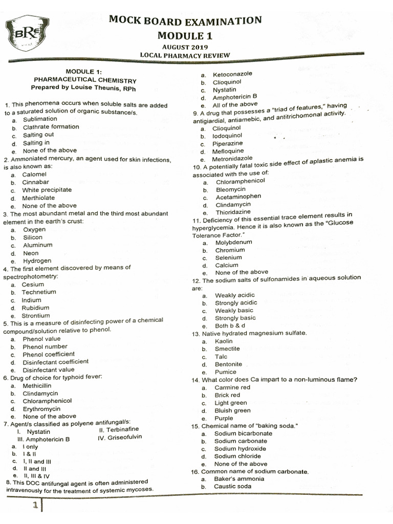 Mock Board Exam Brex Review Questionnaire (August 2019) | PDF