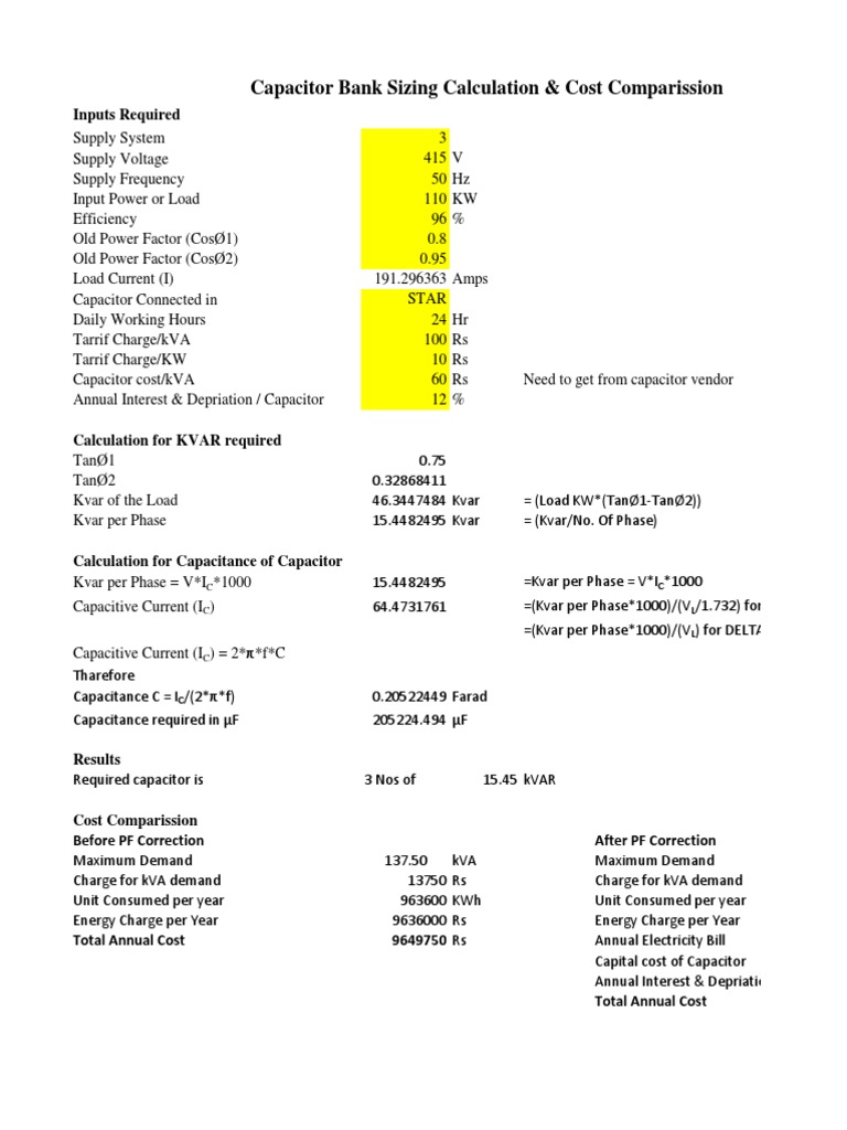 Capacitor Bank Sizing and Cost Analysis | PDF