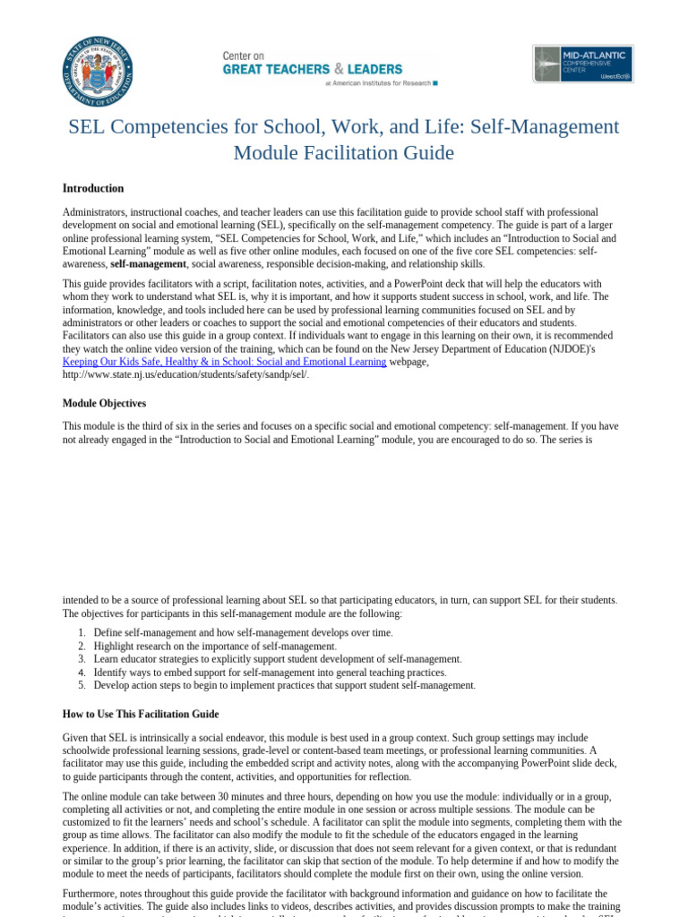 Self - Management Module Facilitation Guide - Final | PDF | Learning ...