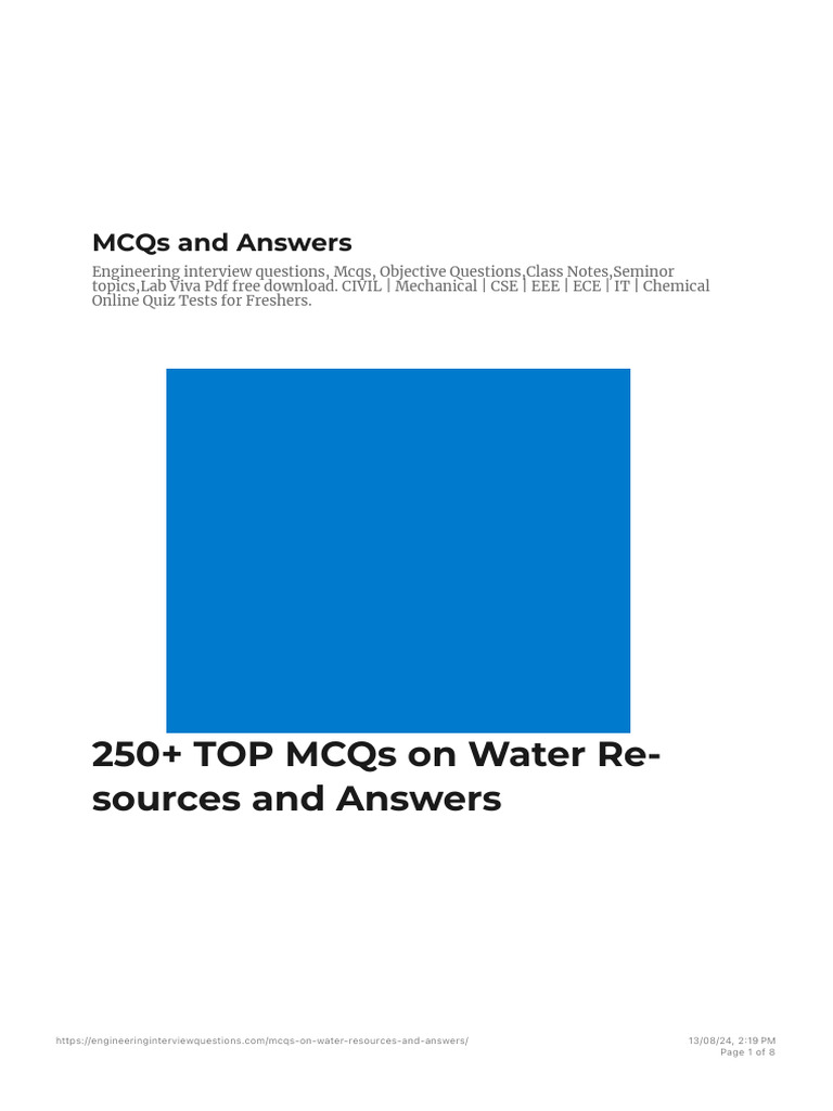 250+ TOP MCQs On Water Resources and Answers (2024) | PDF | Earth ...