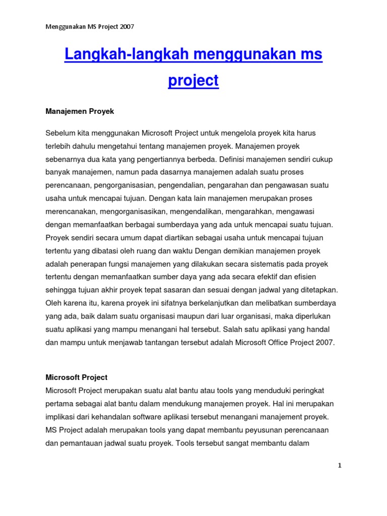 Panduan Menggunakan MS Project 2007 | PDF | Bisnis | Pengelolaan ...