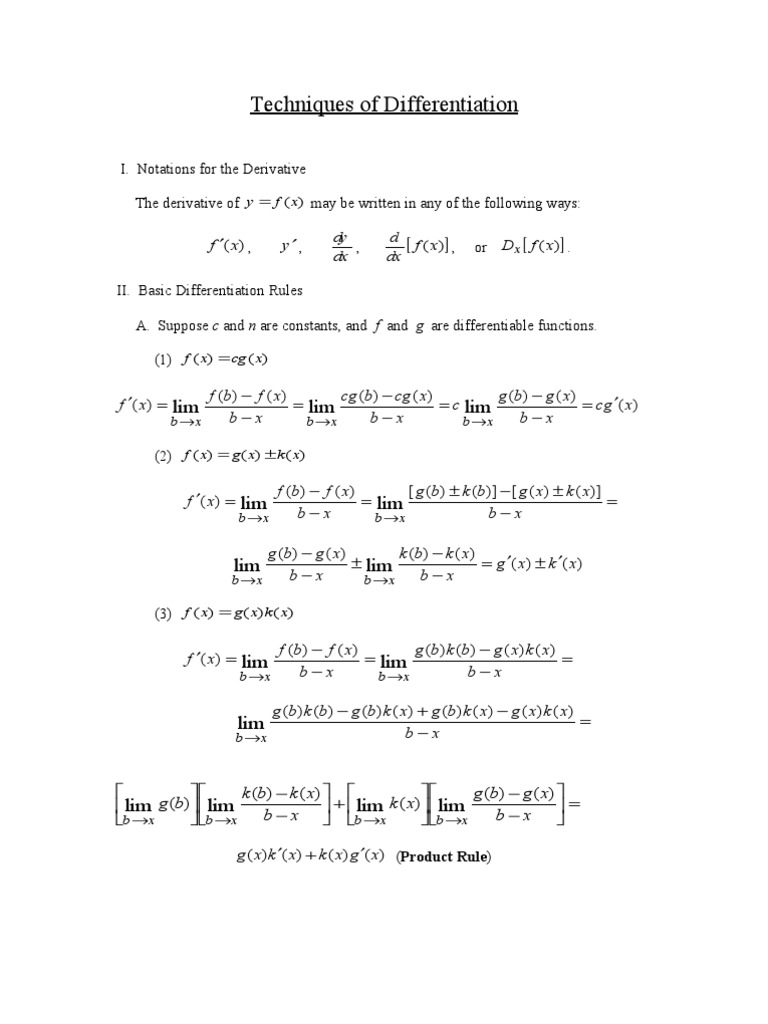 Techniques of Differentiation | Derivative | Equations