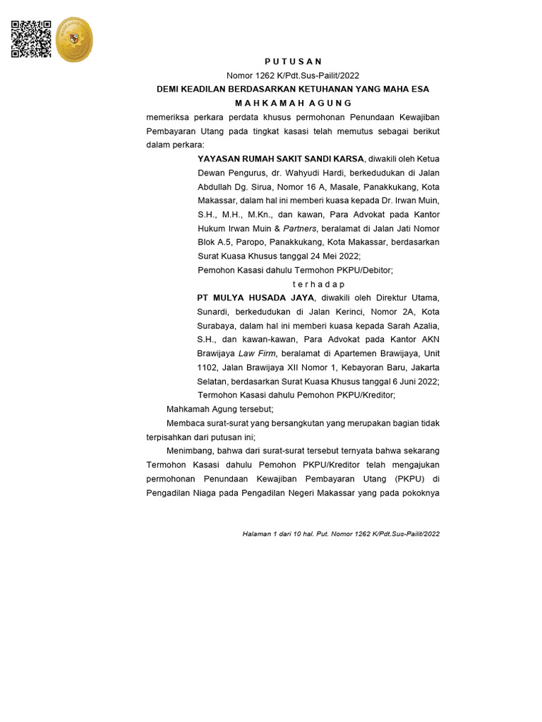 Putusan PKPU Yayasan RS Sandi Karsa | PDF