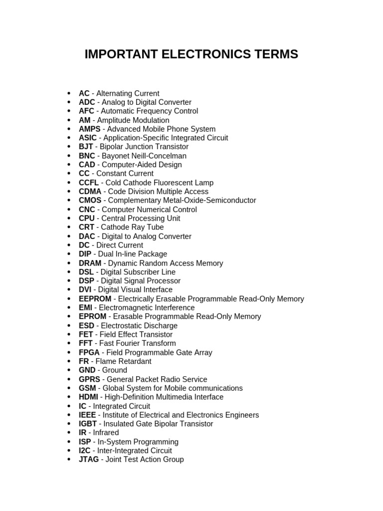 Important Electronics Terms | PDF | Electrical Impedance | Capacitor