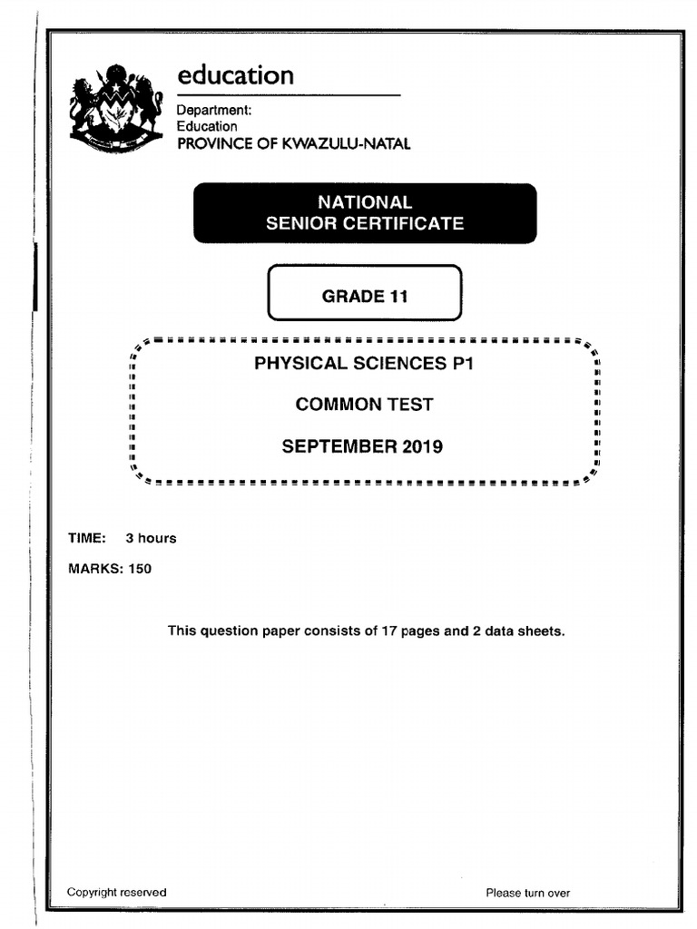 Phy Sep 2019 p1 Grade 11 QP and Memo | PDF | Resistor | Inductor
