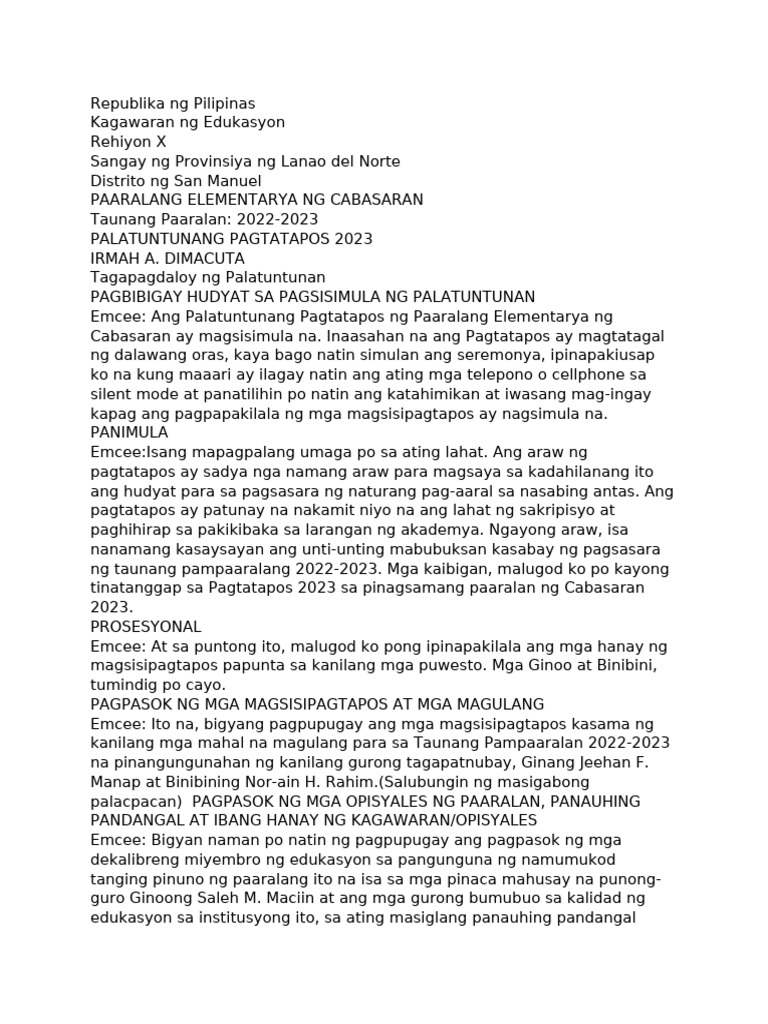 Republika NG Pilipinas Kagawaran NG Edukasyon | PDF