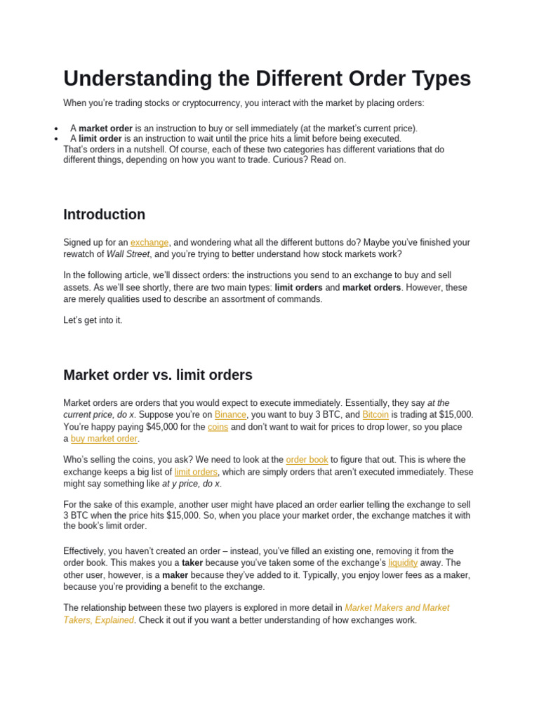 Understanding The Different Order Types | PDF | Order (Exchange ...