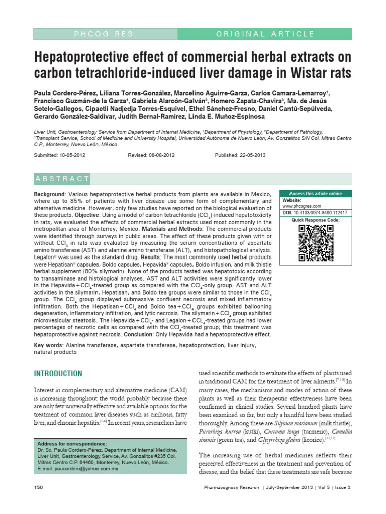 Hepatoprotective Effect of Commercial Herbal Extracts On Carbon ...