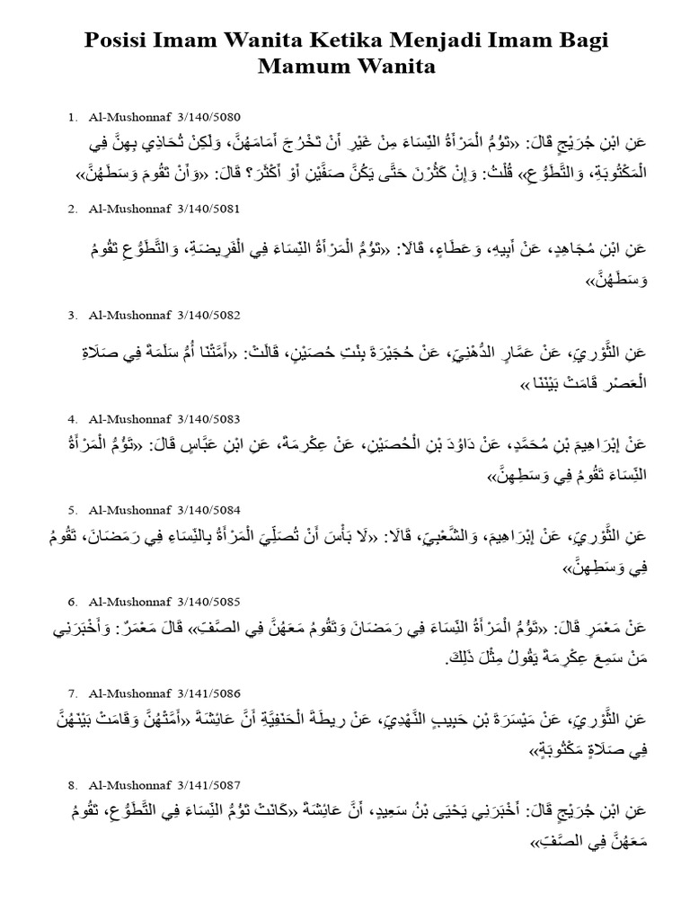 Posisi Imam Wanita Ketika Menjadi Imam Bagi Mamum Wanita | PDF