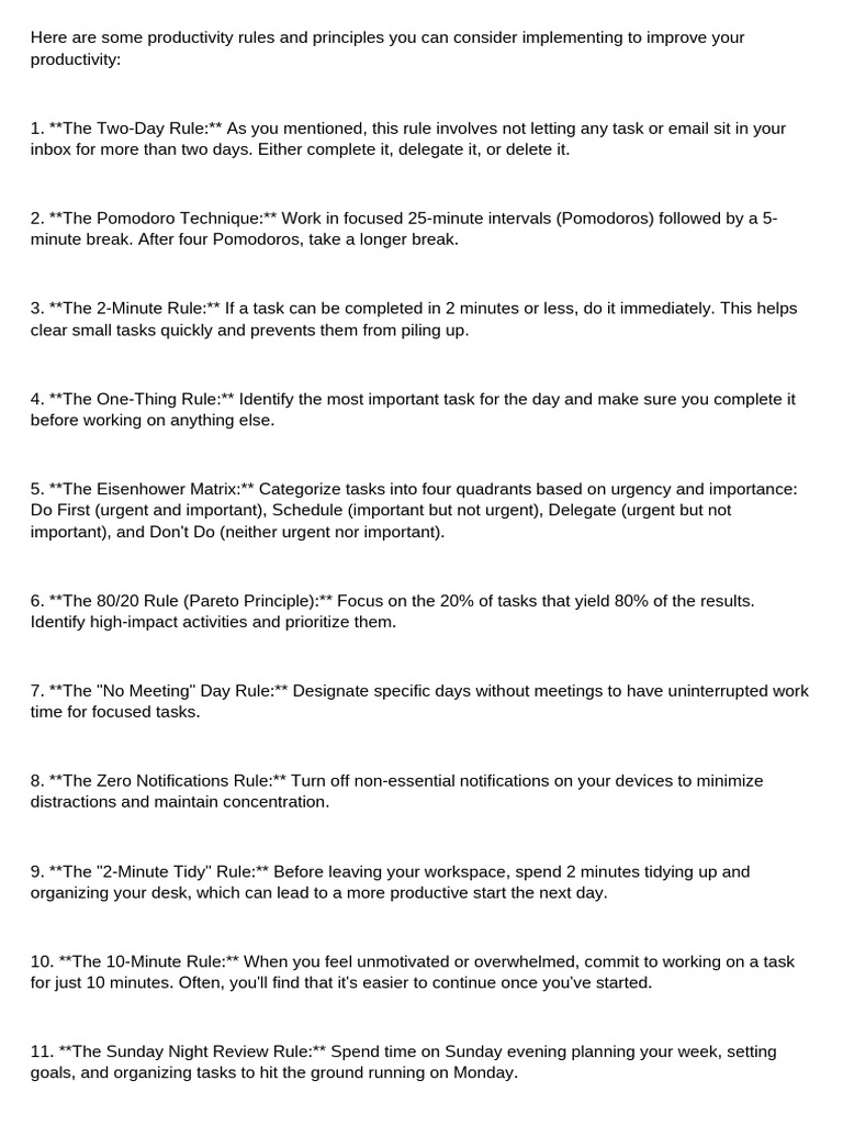 Productivity Rules And Principles To Improve Your Productivity Pdf