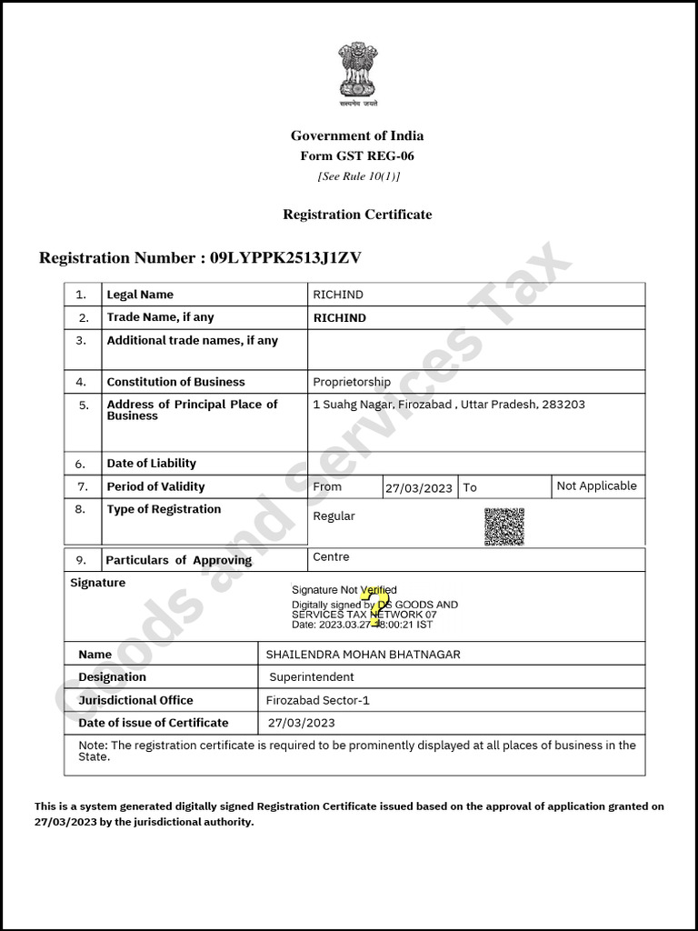 RichIND GST Certificate | PDF