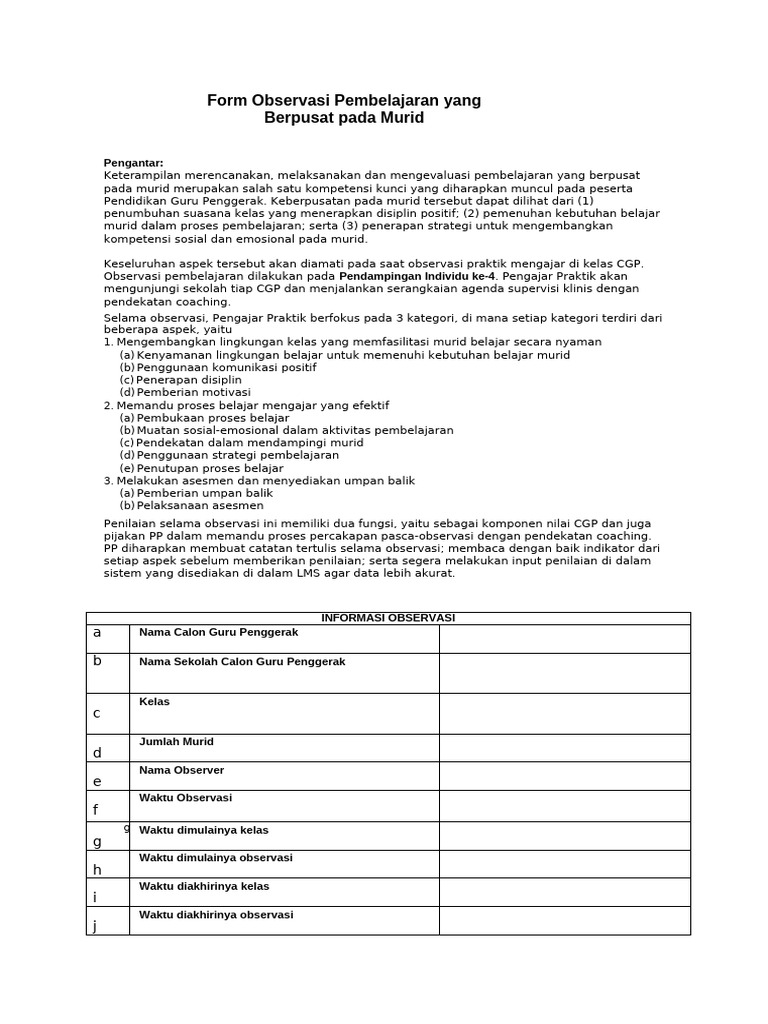 form observasi - pi 4 | PDF