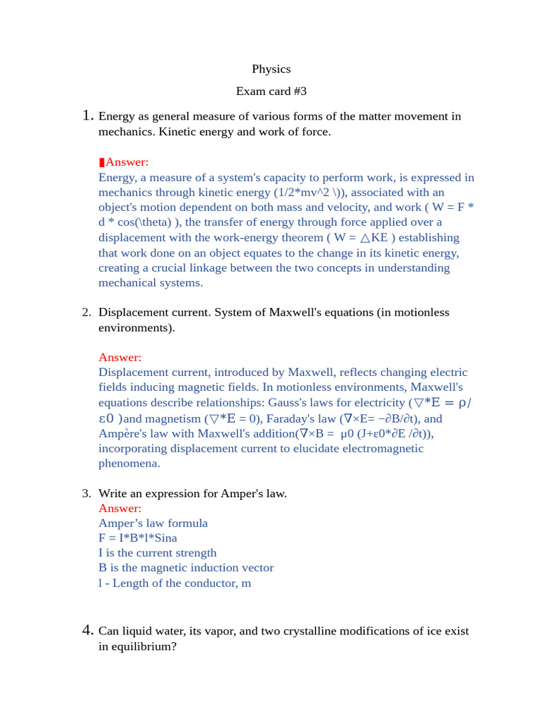 Physics Exam Card 3-4 | PDF | Magnetic Field | Force