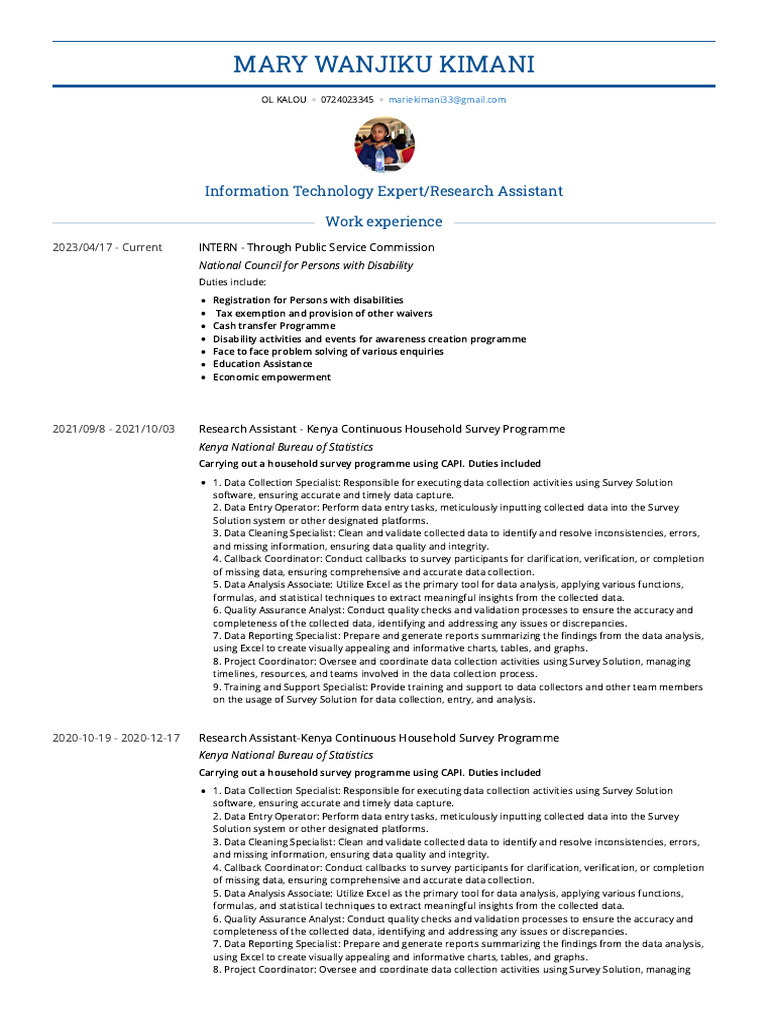 Mary Wanjiku Kimani Cv Pdf Data Data Analysis 5531
