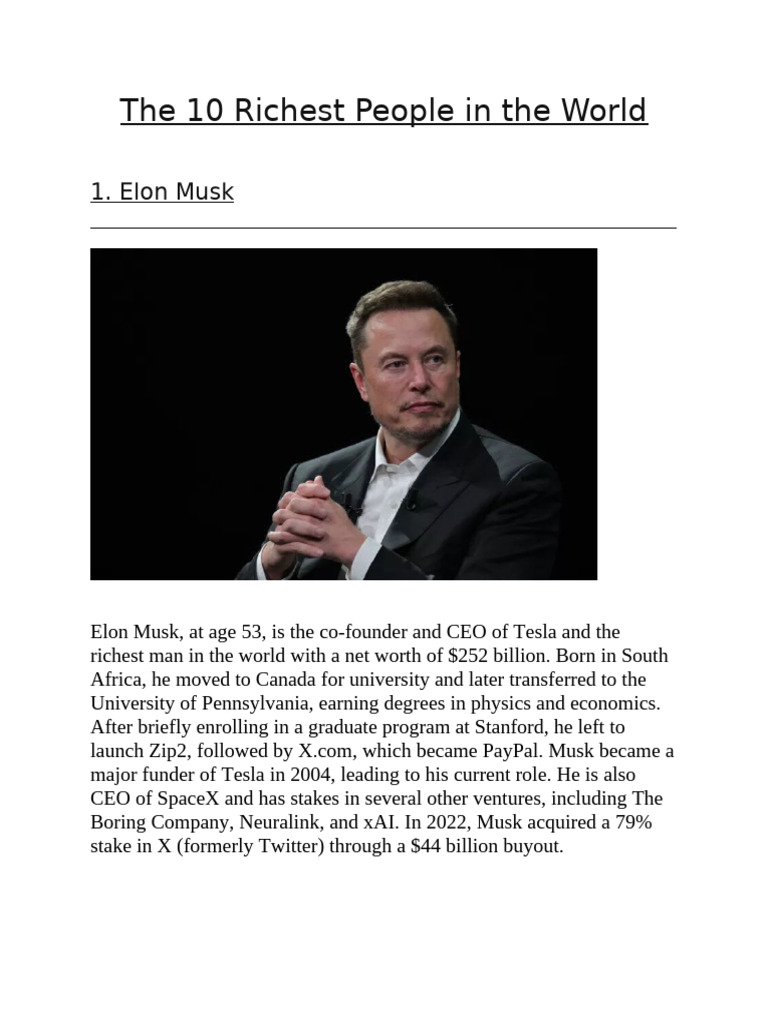 The 10 Richest People in The World | PDF | Alphabet Inc. | Elon Musk