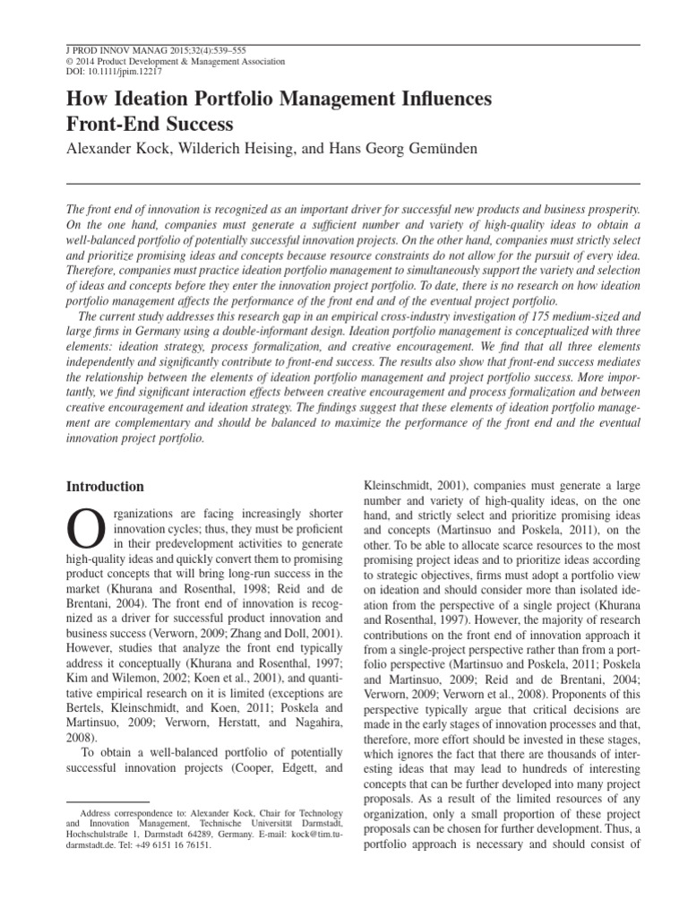 How Ideation Portfolio Management Influences Front-End Success | PDF ...