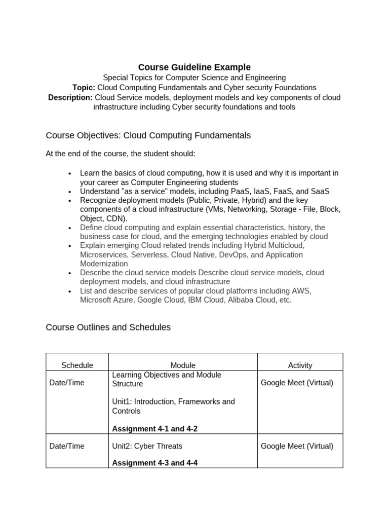Course Outline Example On Cloud Computing | PDF | Cloud Computing ...