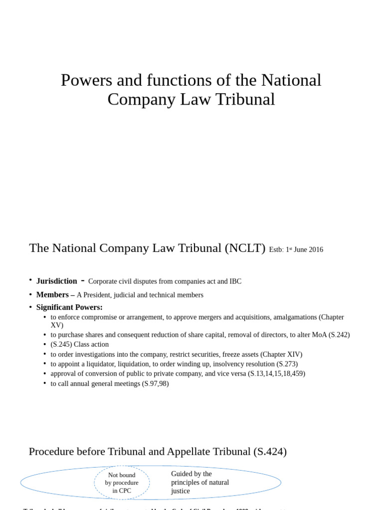 NCLT Powers and Functions Overview | PDF | Tribunal | Jurisdiction