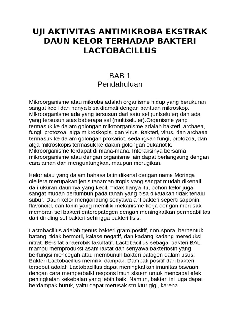 Uji Antimikroba Daun Kelor pada Lactobacillus | PDF