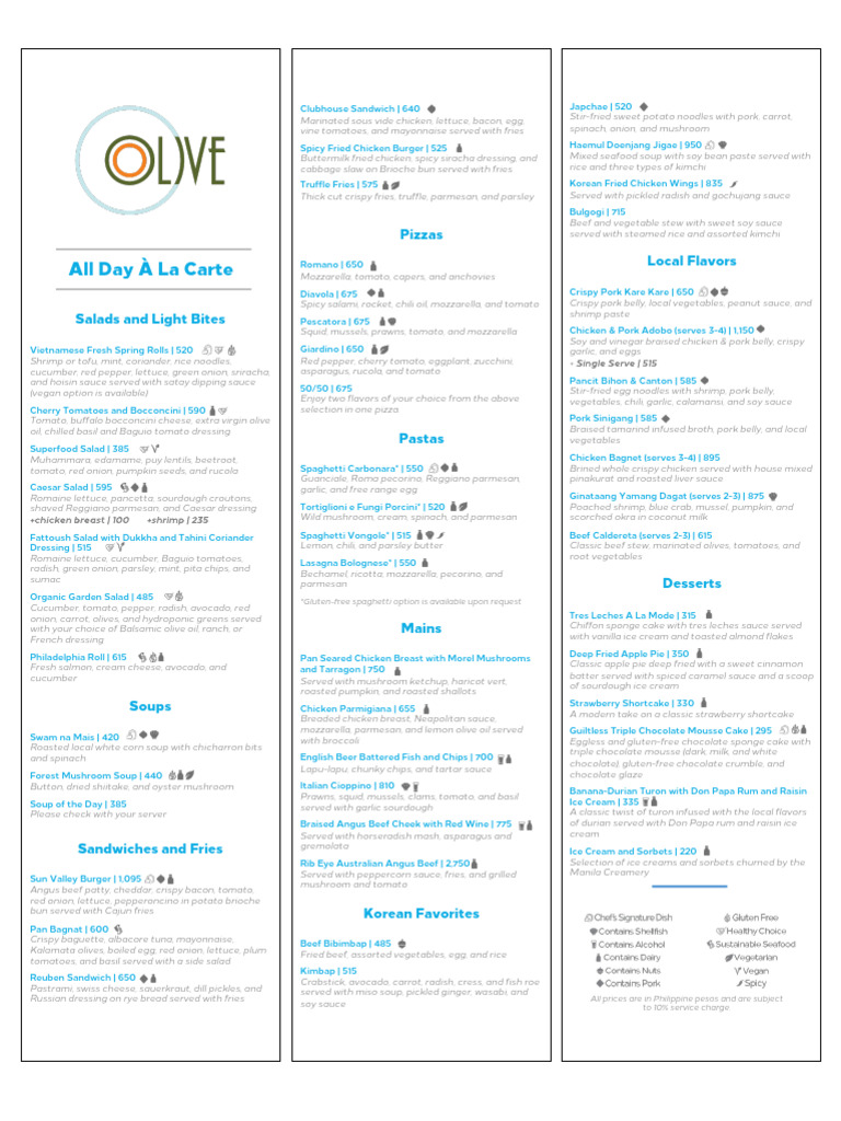 Olive - All Day Dining Ala Carte Menu June 2024 | PDF