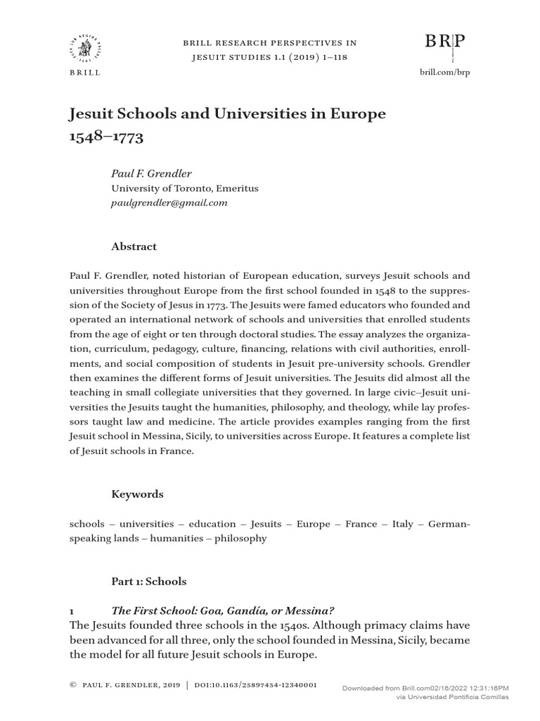 Jesuit Schools and Universities in Europe 1548-1773 | PDF | University