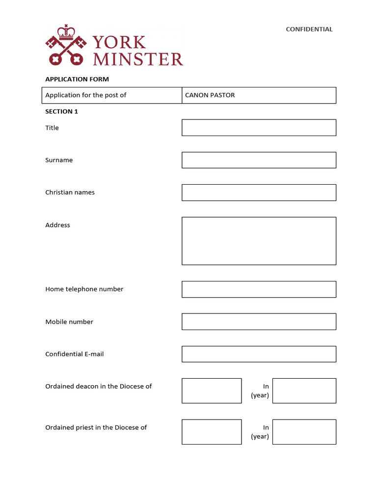 Canon Pastor Application Form | PDF | Minister (Christianity) | Ordination