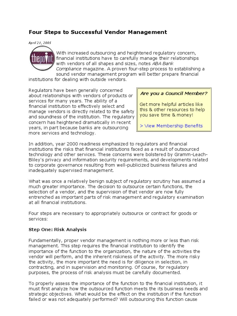Four Steps To Successful Vendor Management | PDF | Risk Management | Banks