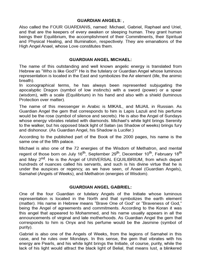 Four Guardian Angels Explained | PDF | Angel | Michael (Archangel)