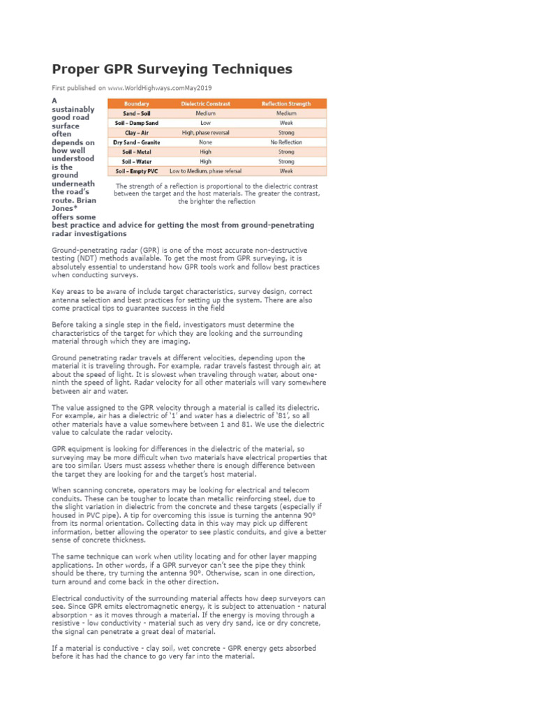 World Highways - Proper GPR Surveying Techniques | PDF | Surveying ...