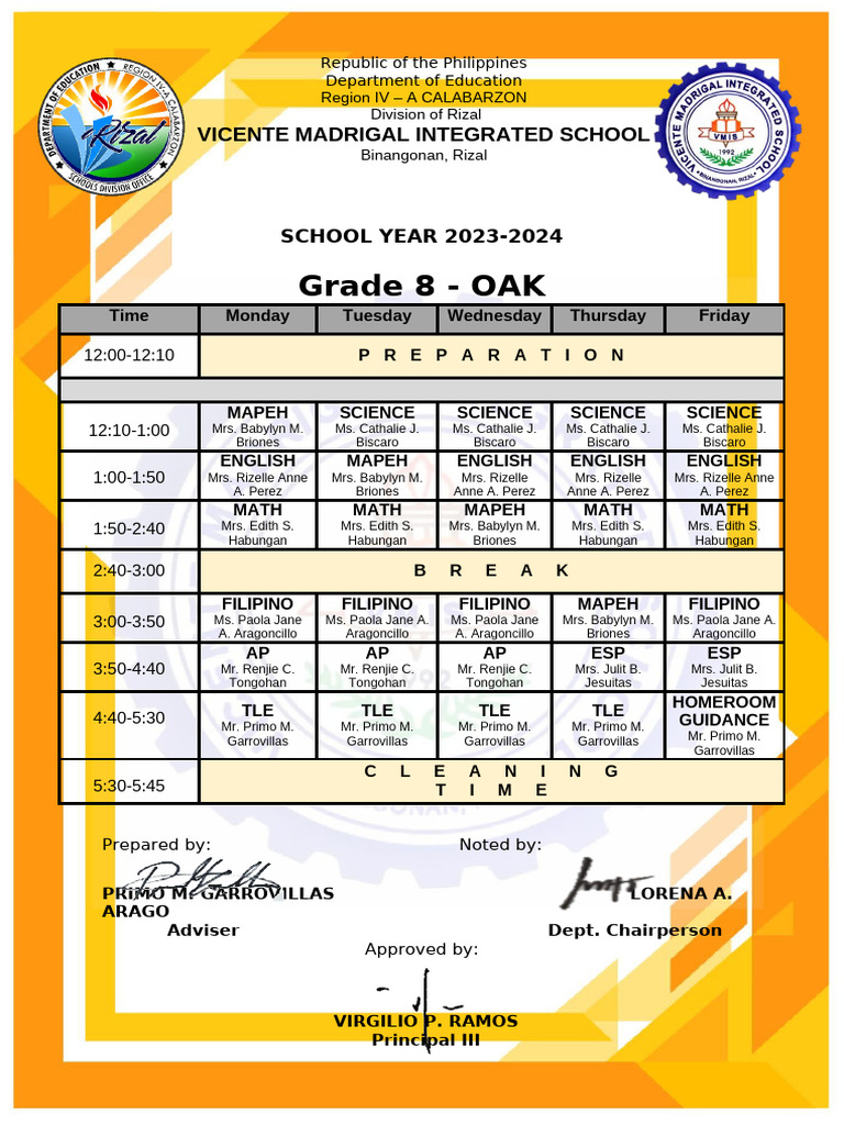 Class-Program-G8 Oak | PDF | Philippines