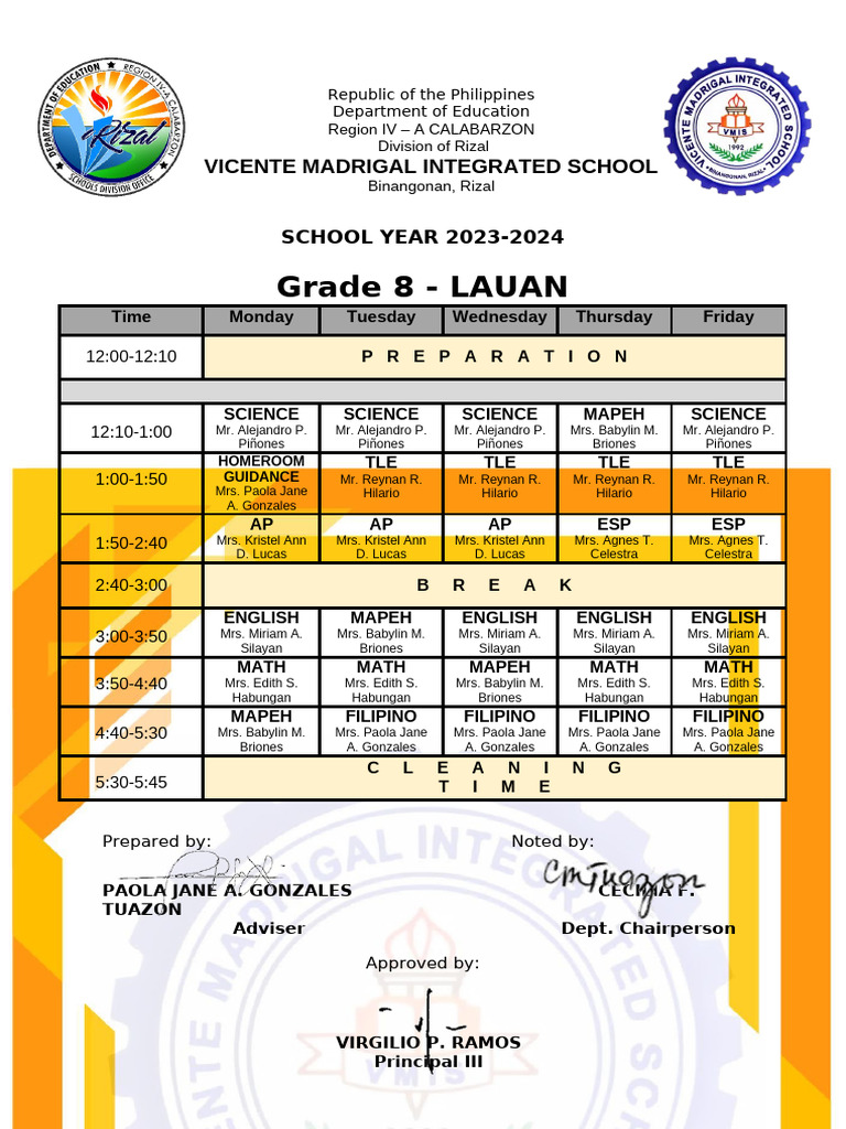 G8 Lauan Class Program 2023 2024 | PDF | Philippines