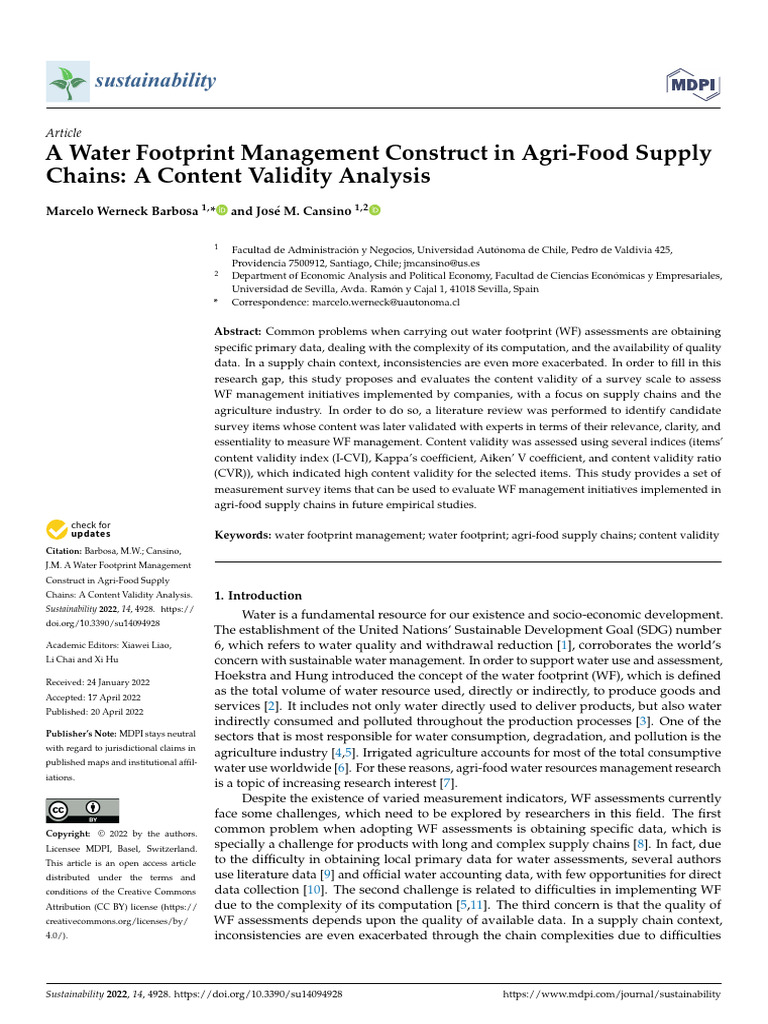 Sustainability 14 04928 | PDF | Survey Methodology | Validity (Statistics)