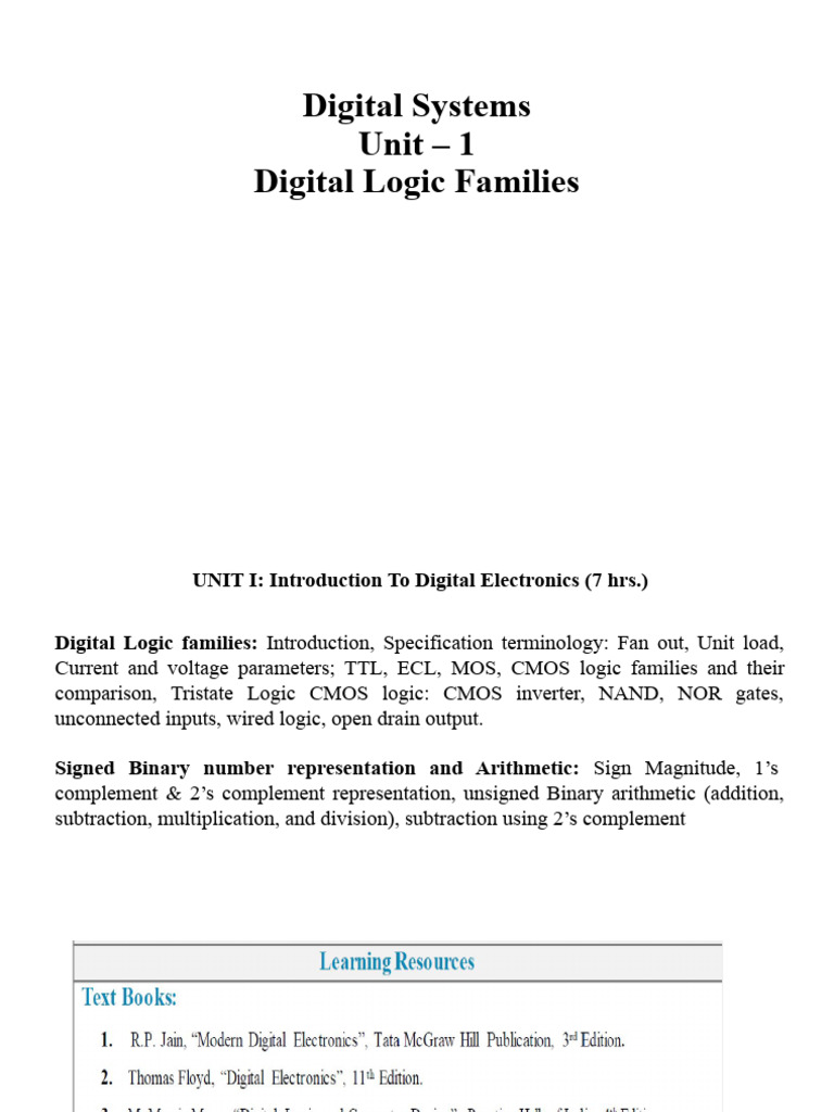 DS Unit 1 Logic Families | PDF | Cmos | Logic Gate