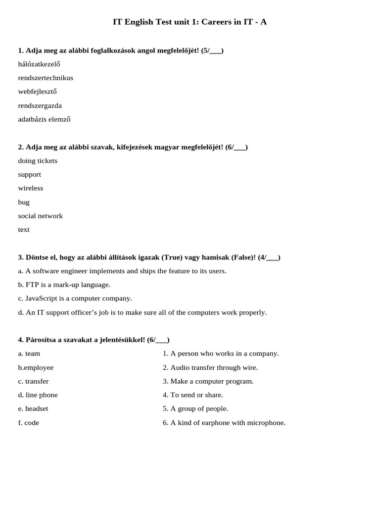 IT English Test Unit 1 | PDF