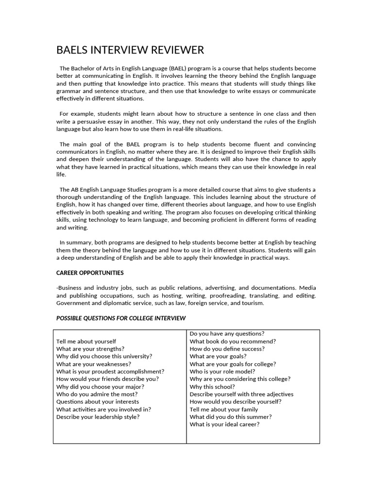 Baels Interview Reviewer | PDF | English Language | Knowledge