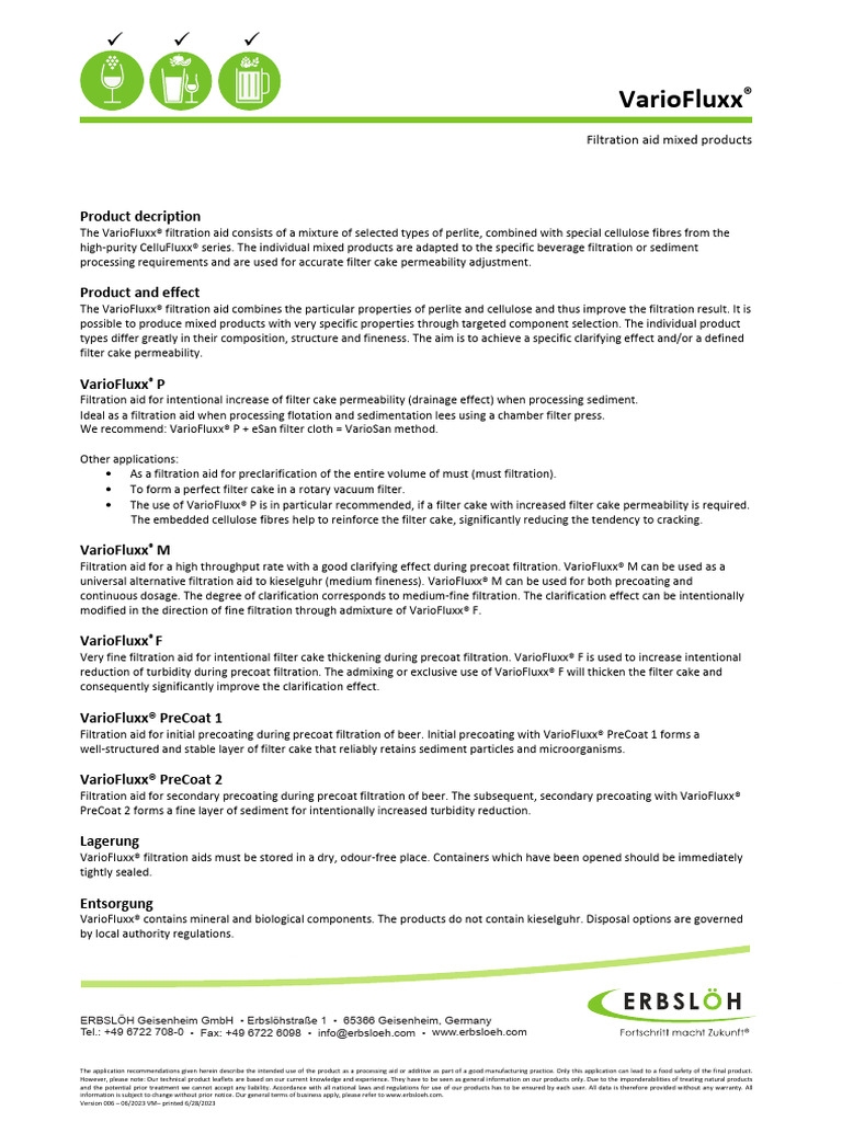 VarioFluxx® Technical Data Sheet | PDF | Filtration | Industrial Processes