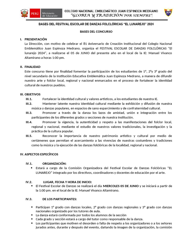 Bases Danzas Jem 2024 | PDF | Bailes | Ritmo