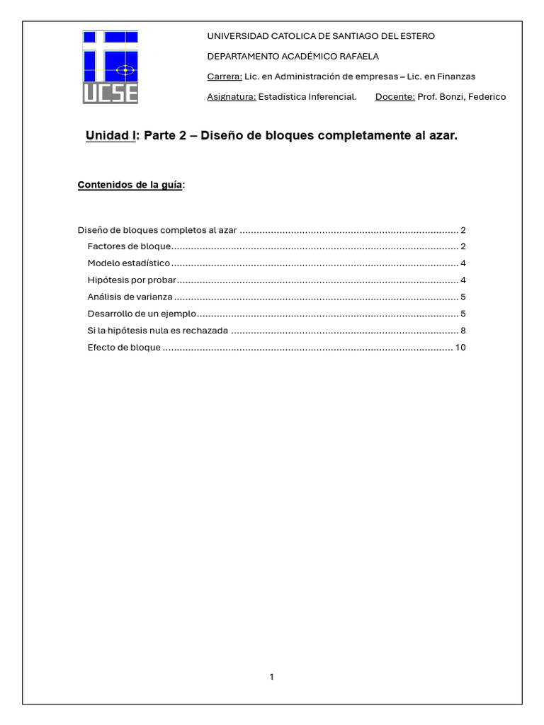 1 - Estadistica Inferencial - Unidad 1 - Diseño Por Bloques | PDF | Análisis de variación ...