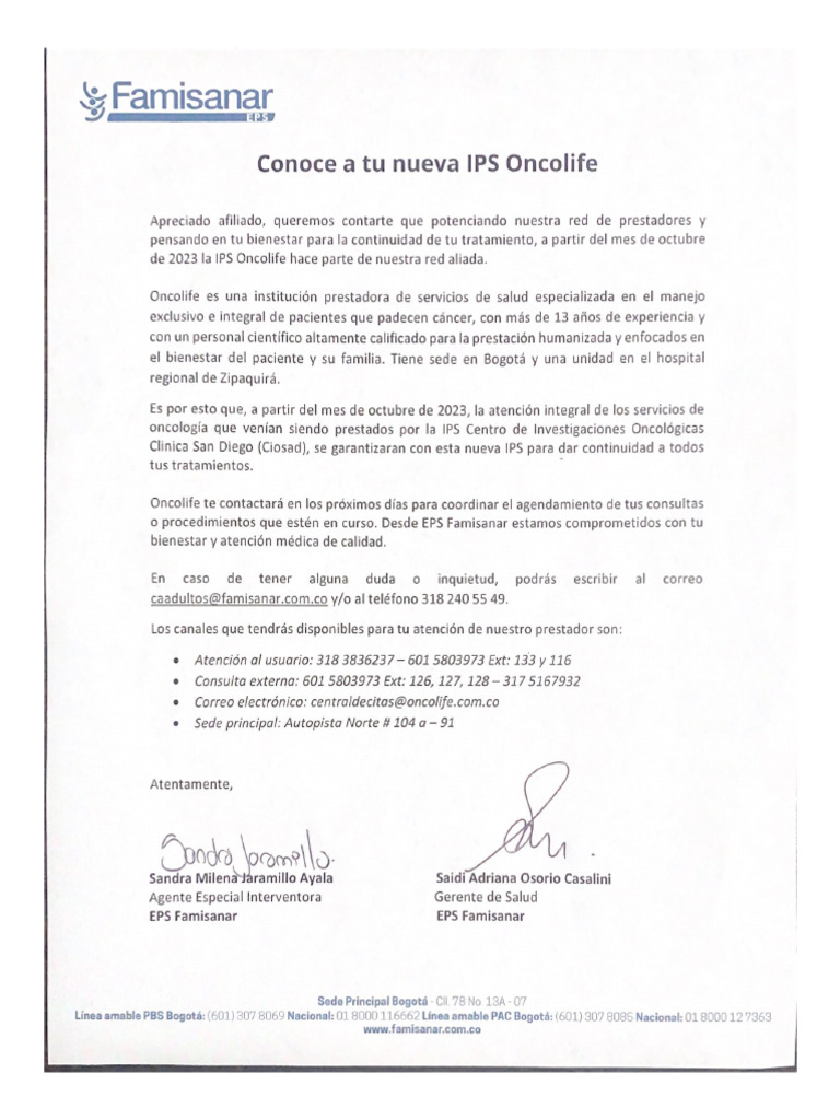 Conoce A Tu Nueva IPS Oncolife | PDF