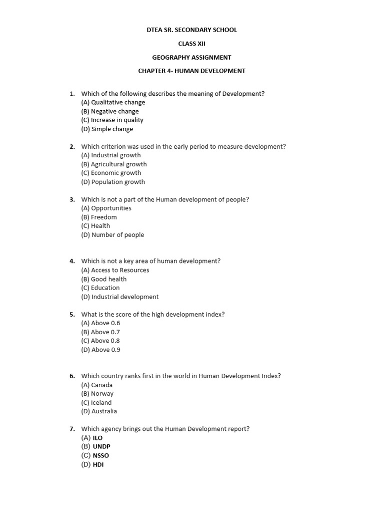 Geo Assignment - CH 4 | PDF | Human Development Index | Economies