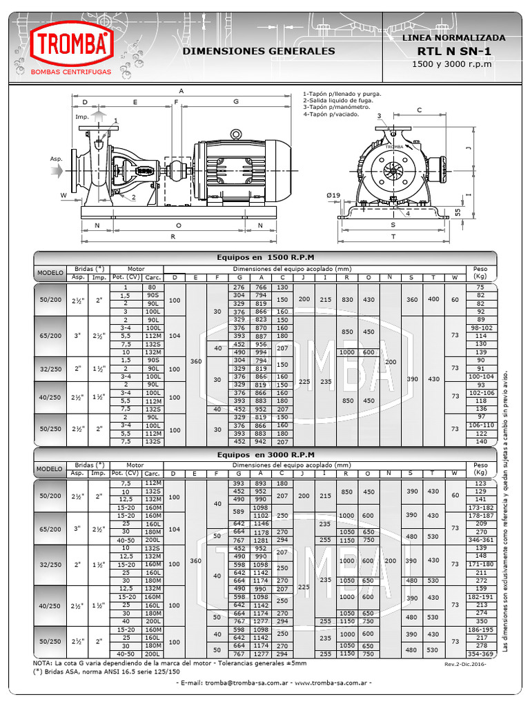 Dimensiones Generales LINEA NORMALIZADA RTL SN-1 Acoplada en 1500 y 3000 Rev2 .12-16 | PDF