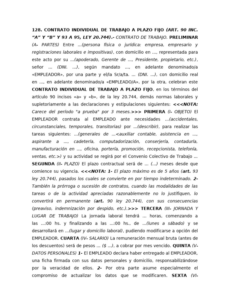 "A" Y "B" Y 93 A 95, Ley 20.744) .-Contrato de Trabajo. Preliminar | PDF | Derecho laboral ...