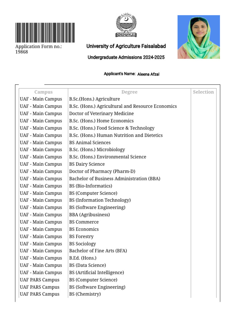 Undergraduate Admission Application Print Out | PDF | Bachelor Of Science | Science