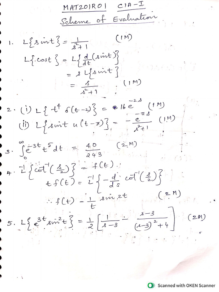 MAT201R01 Answer Key - CIA-1 | PDF
