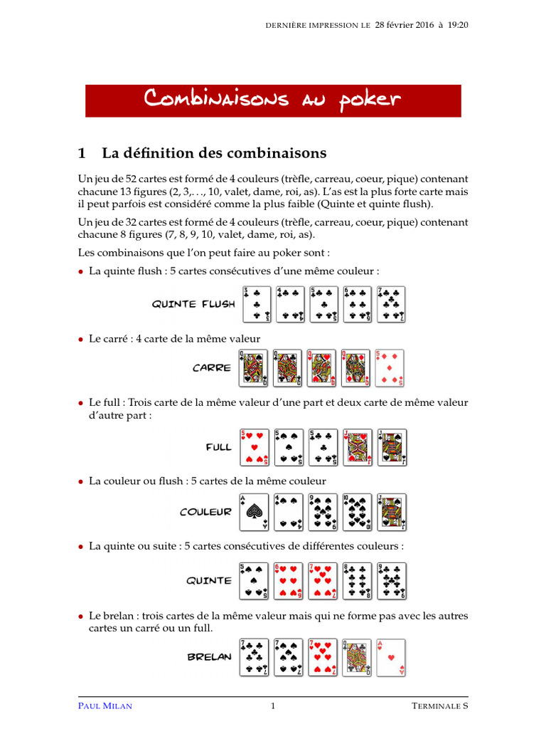 Combinaisons et Probabilités au Poker | PDF | Collection (activité ...