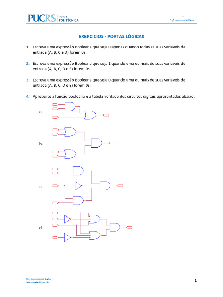 Lista Exercícios Portas Lógicas | PDF | Matemática | Lógica matemática