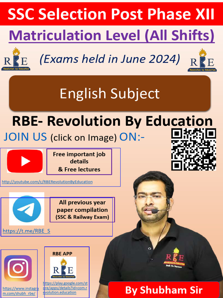 English Subject ML SSC Selection Post Phase XII 2024 Tier 1 ...