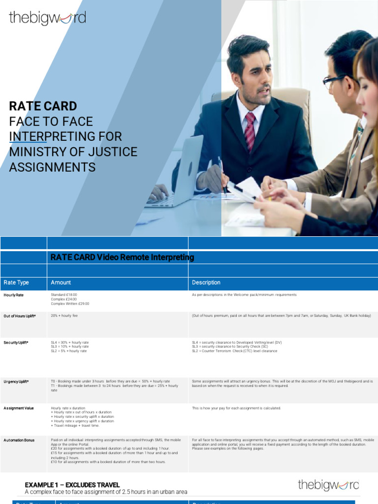 MOJ Face-to-Face Interpreting Rate Card | PDF